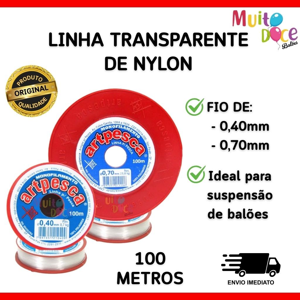 Linha Invisível para Balões - Nylon Transparente 100m - Decoração de ...