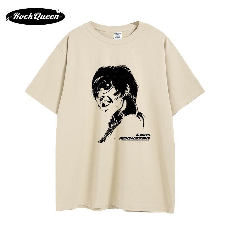Camiseta exclusiva Lisa ROCKSTAR Merchandise manga curta algodão puro ...