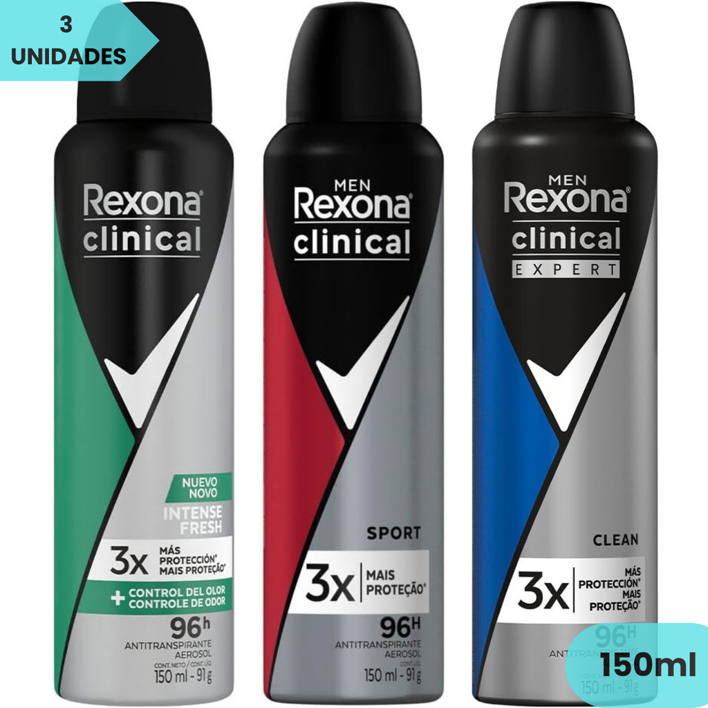 Kit Desodorante Rexona Clinical Sport + Intense Fresh +Clean | Shopee ...