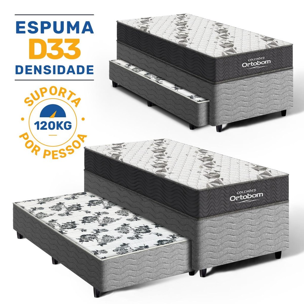 Cama Box com Colchão de Espuma D33 Ortobom Airtech 100 + Auxiliar de ...