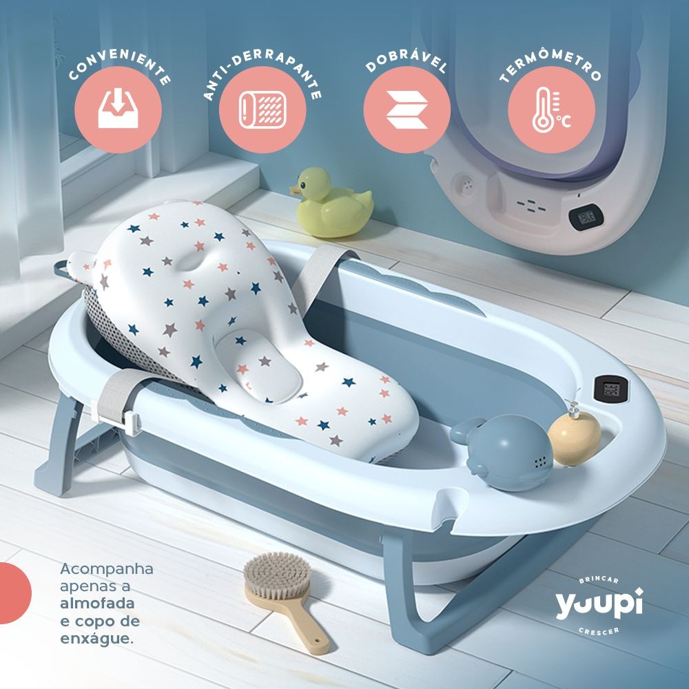 Banheira Dobrável Com Termômetro E Almofada Cinza Yuupi | Shopee Brasil