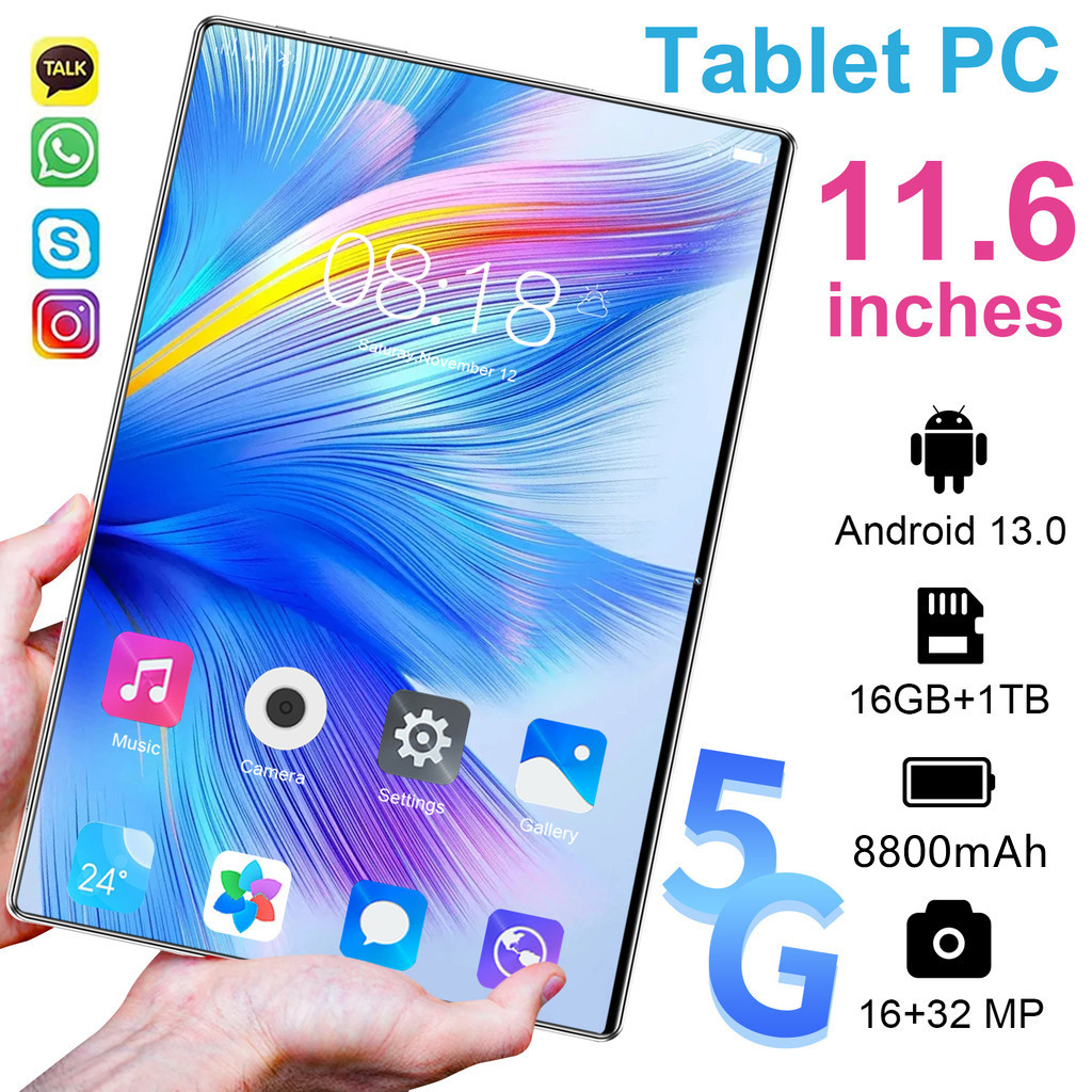 2025 Edição Global Tablet 11.6 Pólogadas 16 Gb + 1 Tb HD Android 13 ...
