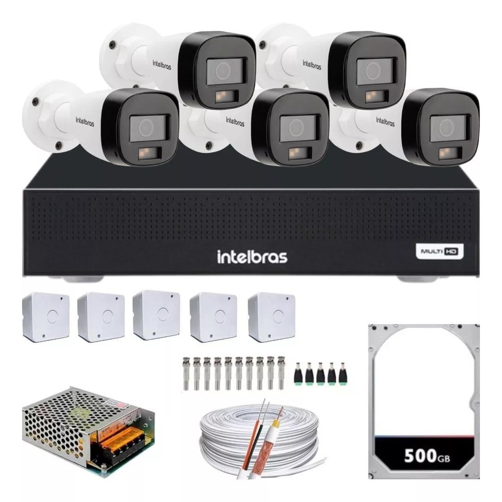 Kit 5 Cameras Seguranca Intelbras 3220 Full Color C/ Audio, Dvr 8ch ...