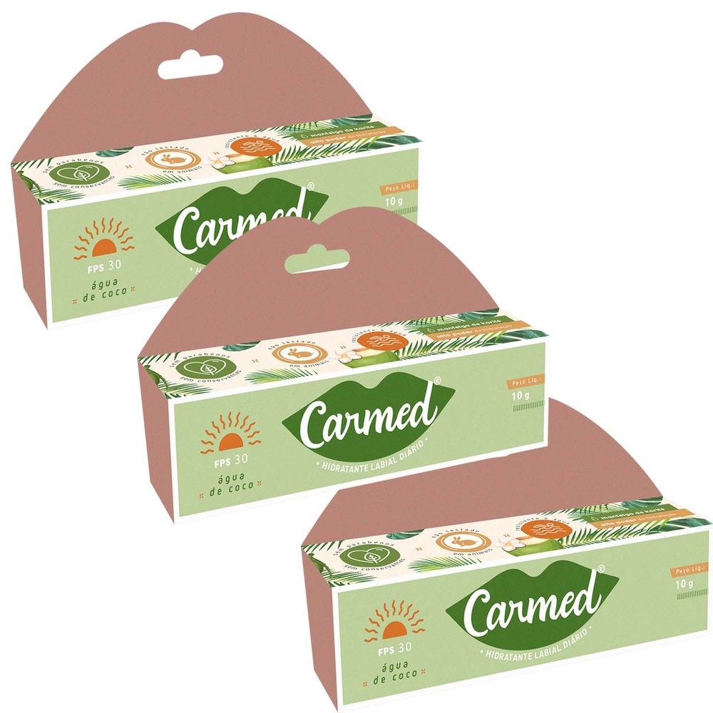 Kit 3 und Protetor Labial Carmed Água de Coco FPS 30 10g | Shopee Brasil