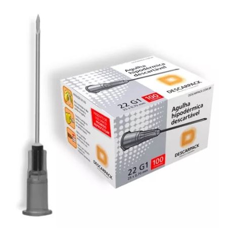 Agulha 25x7 Descarpack Hipodermica Descartável Estéril 25 X 0,70 mm CX ...