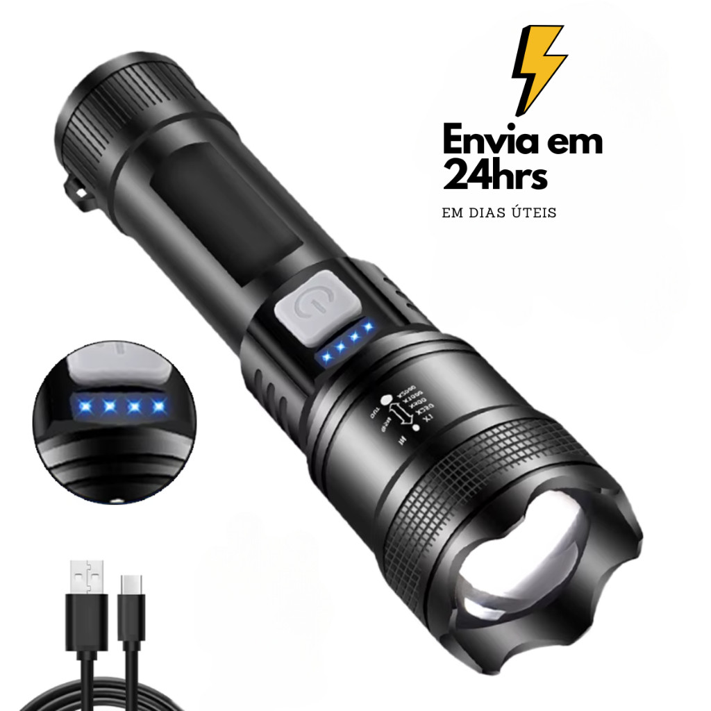 Lanterna Led Militar 4 Em 1 T9 Tática Potente Forte Longo Alcance usb recarregável pesca camping ...