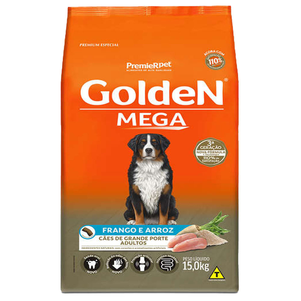 RAÇÃO GOLDEN MEGA CÃES ADULTOS RAÇAS GRANDES FRANGO E ARROZ 15KG ...