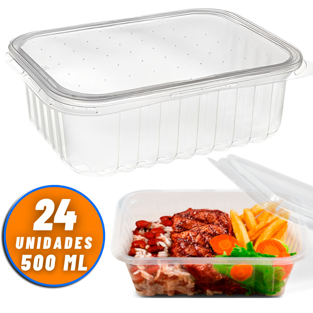 Pote Marmita Descartável 500ml Retangular com Tampa 24 unidades Fit Fitness | Shopee Brasil