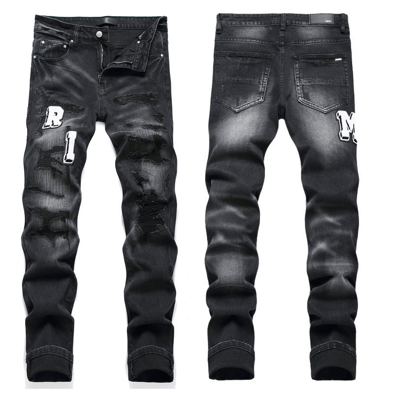 OL01 Novos jeans Masculinos 3529 vintage Preto Rasgado Tendência ...