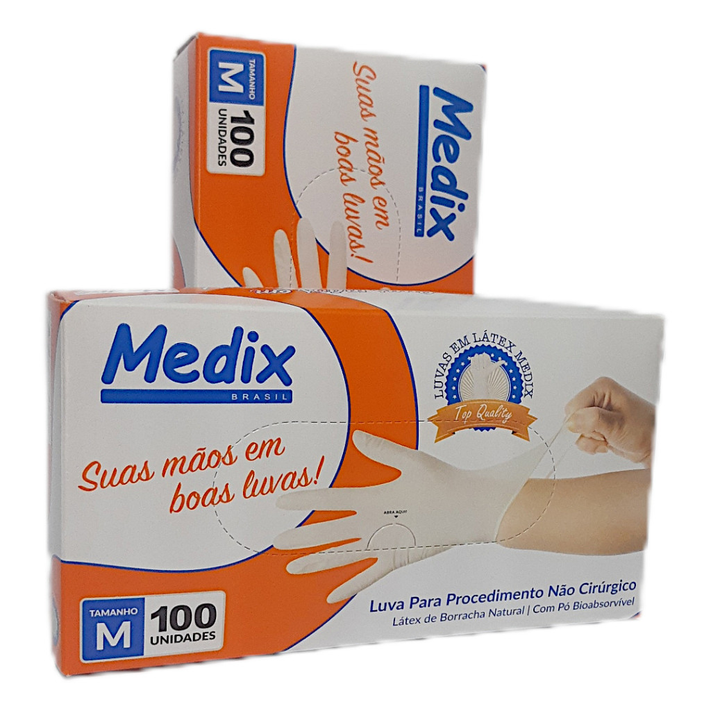 Medix Luvas de Látex com Pó Brancas - 300 Unidades, Ambidestras, Não ...