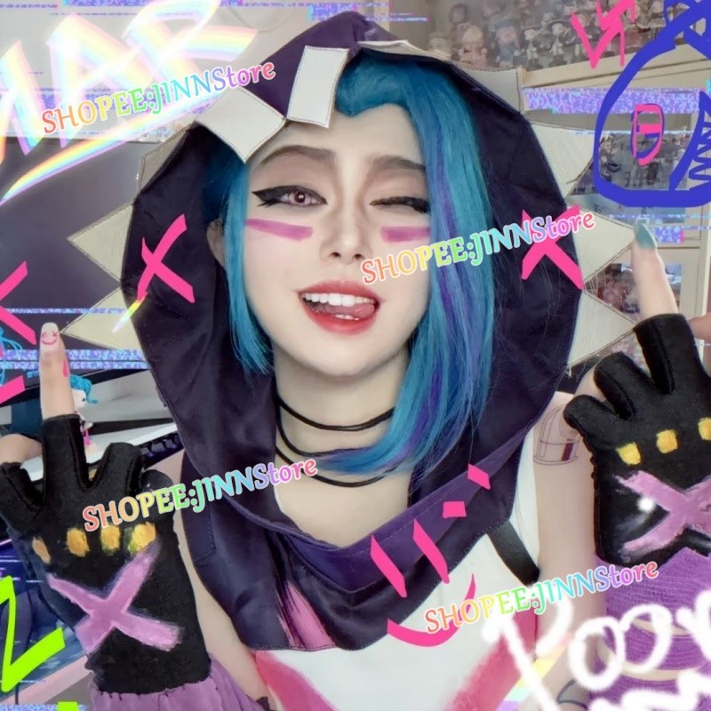 - JINN-Arcane Fraturado JINX Pow-Chapéu Roxo Festa De Carnaval Comic ...