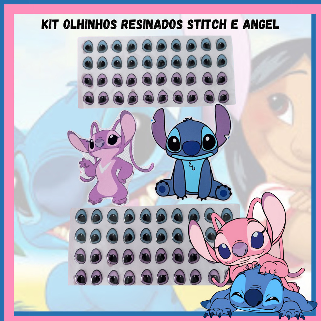 Cartela Stitch Olhinhos Adesivos Resinados Lilo Angel Biscuit Olhos ...