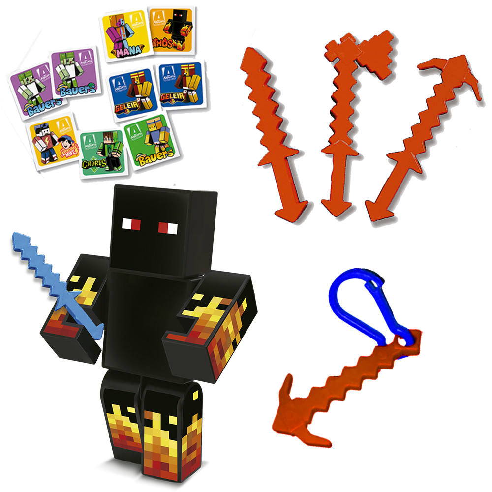 Athos Boneco 15cm Minecraft Gamer Skin Articulado Jogo Da Memória + 3 ...