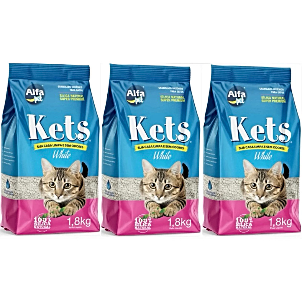 Kit Alfapet Kets White Sílica Natural para Gato 3 pact 1,8kg | Shopee ...