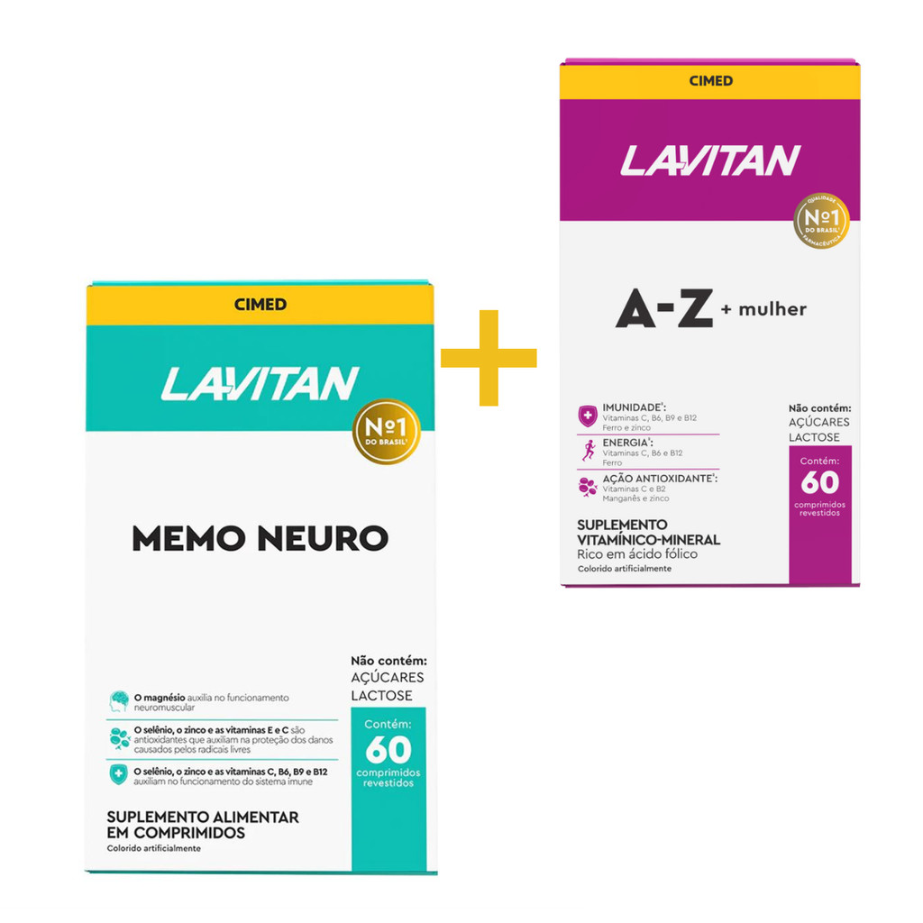 Kit Suplemento Alimentar Memo Neuro Lavitan Memória + AZ Mulher 60 ...