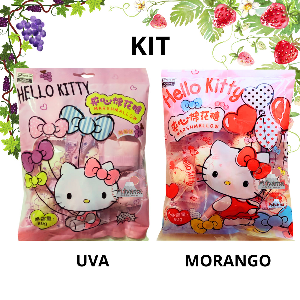 KIT Marshmallow Importado Hello Kitty Recheio Uva e Morango 80g X 2 Un ...