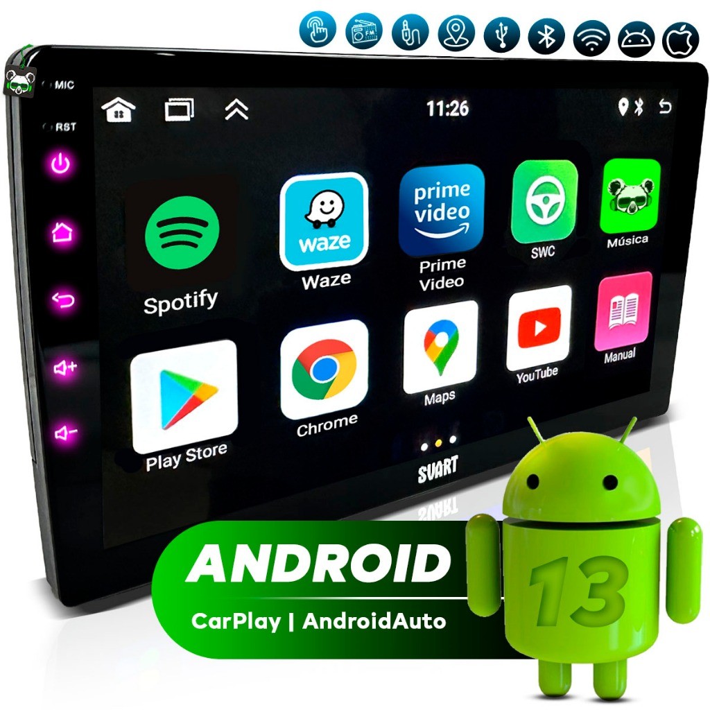 Central Multimídia 10 Polegadas Android 13 2Gb CarPlay Android Auto Sem Fio Wifi GPS S900 Svart ...