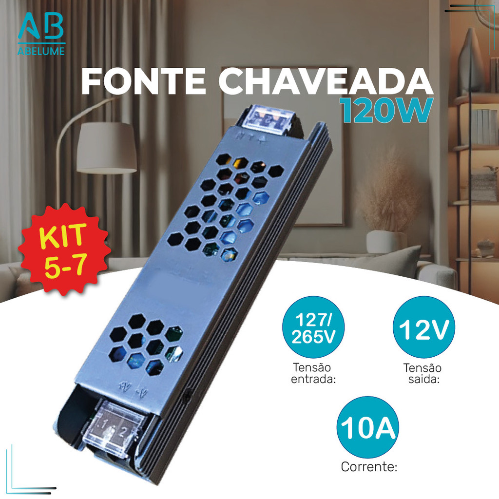 Kit 7 Fonte Chaveada 10A 12V 120W P/ Cftv Fita Led Som Automotivo Bivolt 110V-220V | Shopee Brasil
