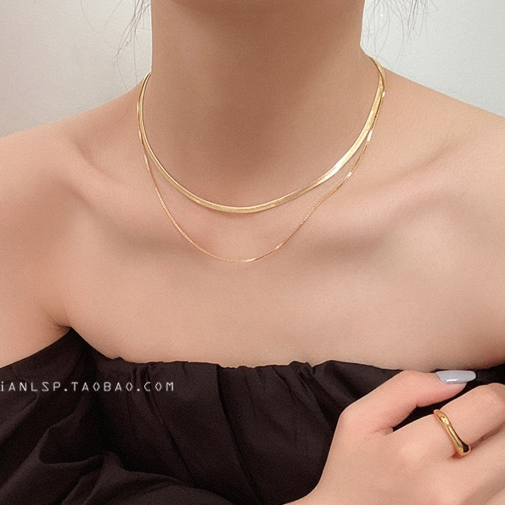 Colar curto da moda com design de camada dupla banho a OURO 18k a prata ...