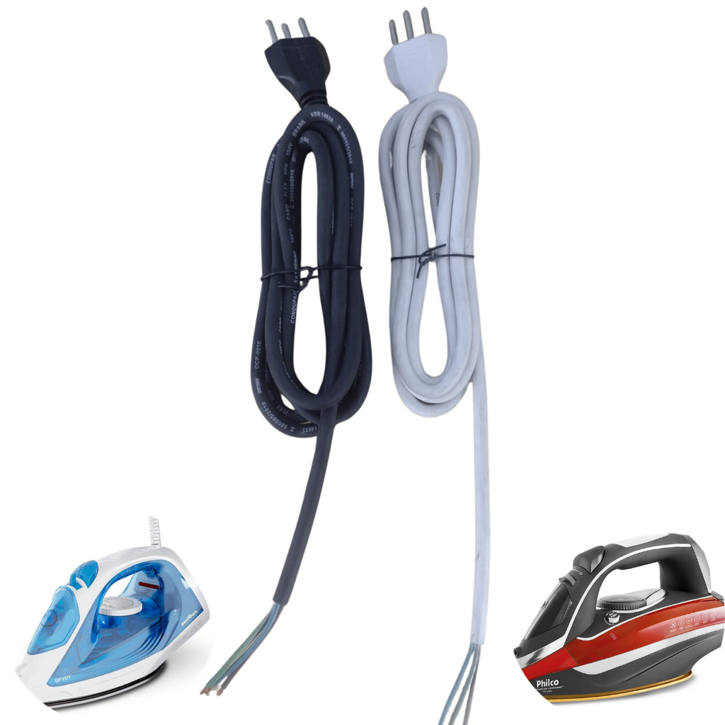 CABO PLUG ELETRICO 3X1,00mm 1,80mts P/ FERRO DE PASSAR | Shopee Brasil