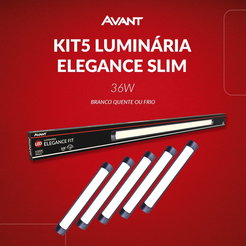 kit 5 Luminaria Led Elegance Fit 36w 3000k ou 6500K 110v/220v Preto Avant | Shopee Brasil