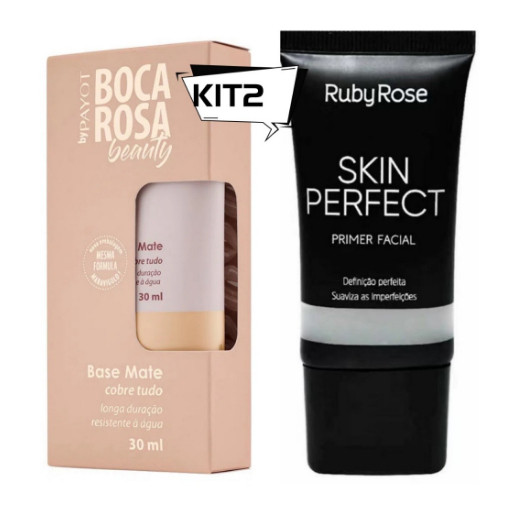 KIT Base Boca Rosa com Primer Facial Skin Perfect Ruby Rose | Shopee Brasil