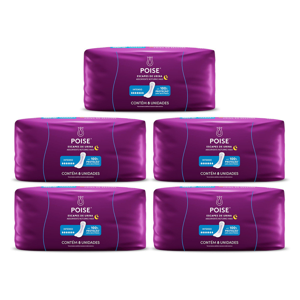 Kit 5 - Absorvente para Escapes de Urina Poise Noturno Maxxi 8un ...