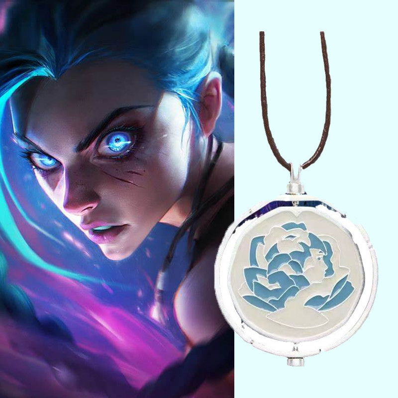 YT2 LOL Arcane League of Legends Jinx Ekko Colar Rosa Azul Rotativa ...