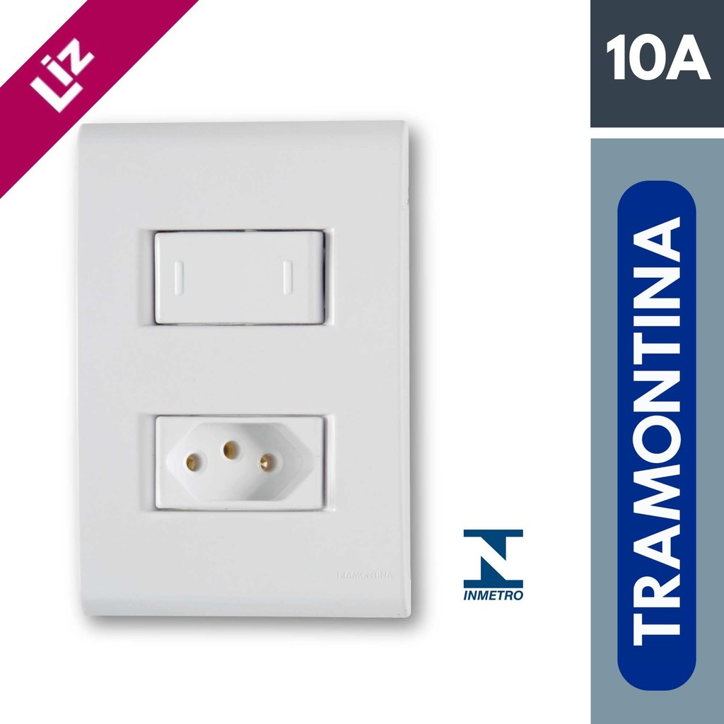 Conjunto Interruptor Simples+Tomada 2P+T 10A Tramontina Liz | Shopee Brasil