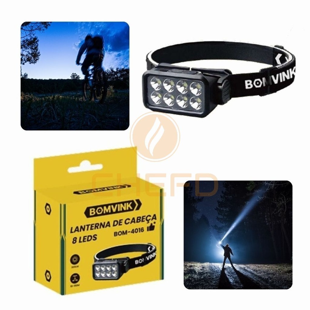 Lanterna de Cabeça com 8 LEDs e Bateria de Longa Duração para Aventuras ...