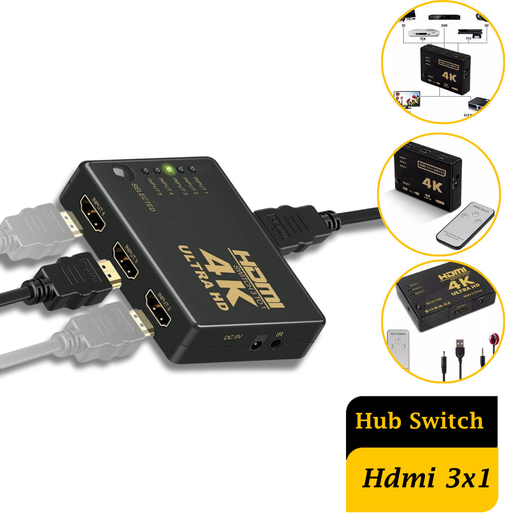 Hub Switch Hdmi 3x1 Fullhd 4k 3 Portas Controle Remoto 3d | Shopee Brasil