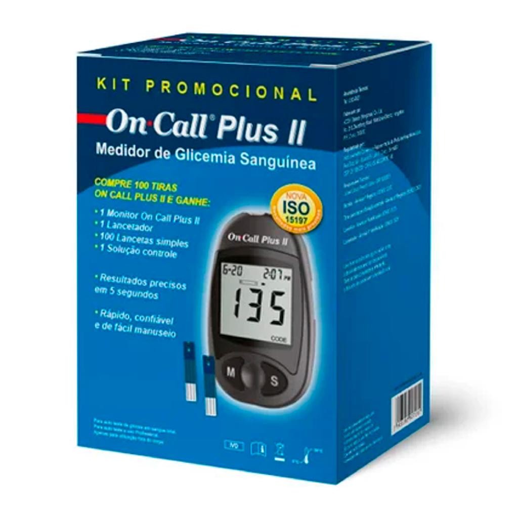 Kit Controle de Glicemia On Call Plus II 1 Monitor + 100 Tiras + 100 ...