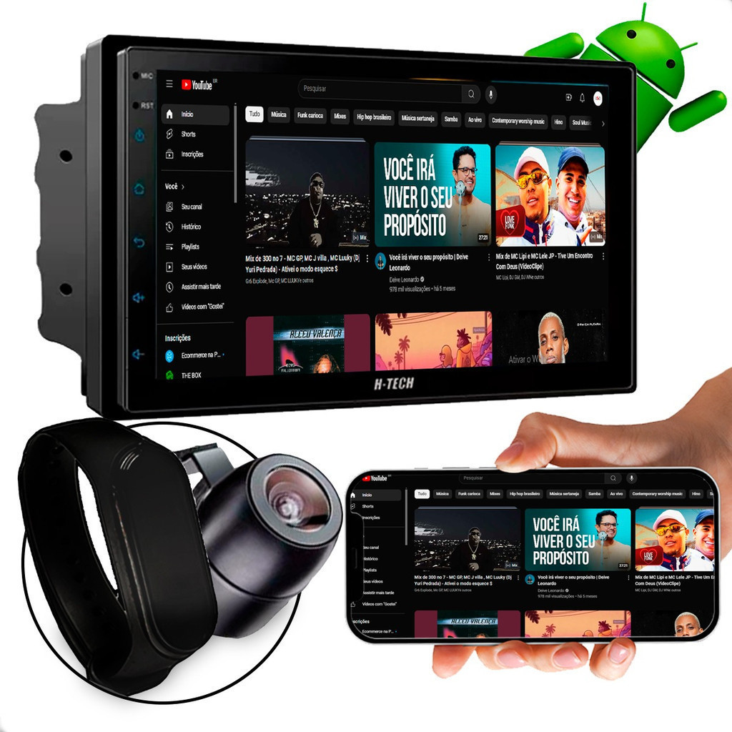 Multimídia MP5 2 Din 7 Polegadas CarPlay Android Auto Sem Fio GPS Bluetooth Espelhamento+RELOGIO ...