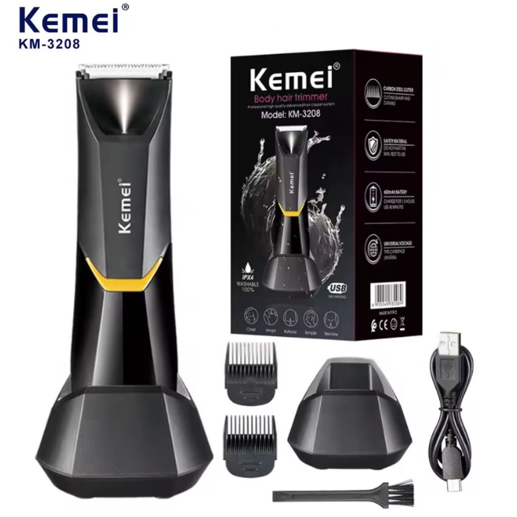 Máquina de Cortar Cabelo e Barbear Aparador Íntimo Unissex Sem Fio Profissional Bivolt Kemei KM ...