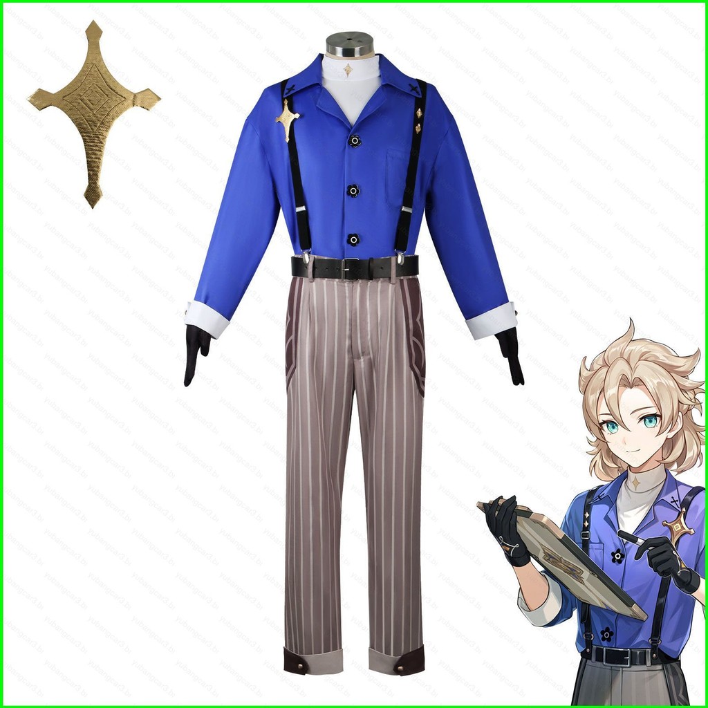 yb3 Genshin Impacto Albedo Cosplay Traje Camisa Calças Cintas Luvas ...