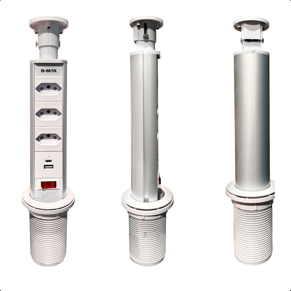 Torre De Tomada Para Bancada Embutir Retrátil Multiplug Com 3 Tomadas ...