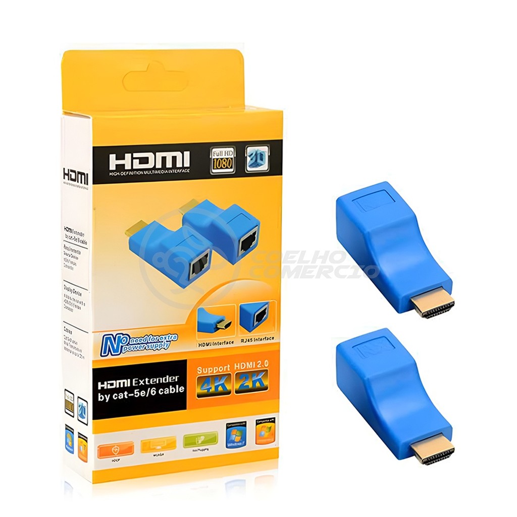 Extensor HDMI via RJ45 para Cabo de Rede 30m Full HD 1080p 4K para ...