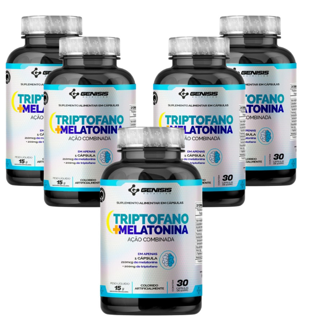 Kit 5 L-Triptofano 200mg e Melatonina 210 mcg Concentrado em Cápsulas ...