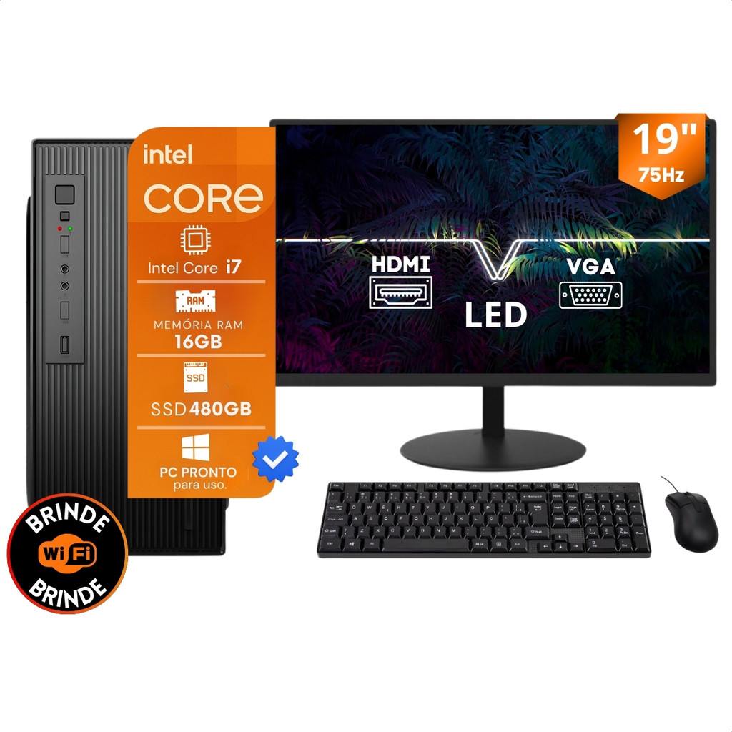 Computador Pc Completo Intel Core I7 16Gb SSD 480Gb Monitor 19 | Shopee Brasil