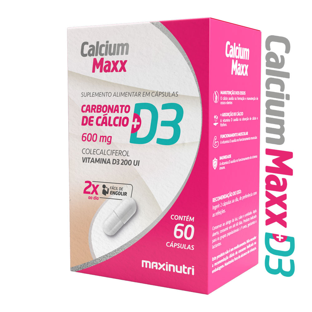 Calcium Maxx D3 Cálcio + Vitamina D 600mg Maxinutri 60 Cápsulas ...