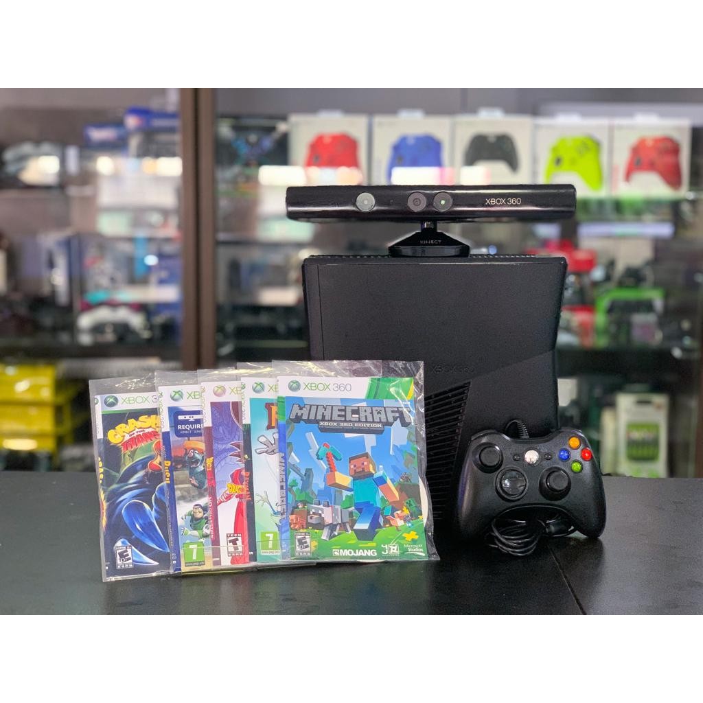 Xbox 360 Slim 4GB Preto Lt +Kinect/ 1 Controle c/ Fio + 05 Jogos ...