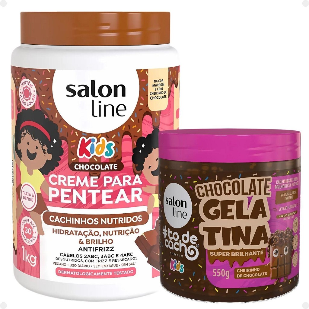 Kit Salon Line Kids: 1 Creme para Pentear e 1 Gelatina Super Brilhante ...