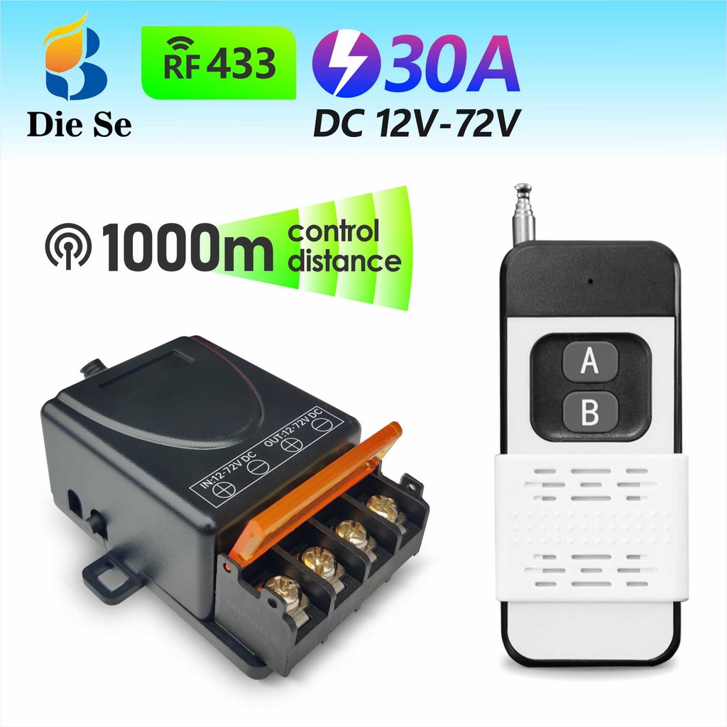Interruptor de controle remoto sem fio RF433 MHz, relé DC 12V 24V 48V 72V 16A 30A para luz ...
