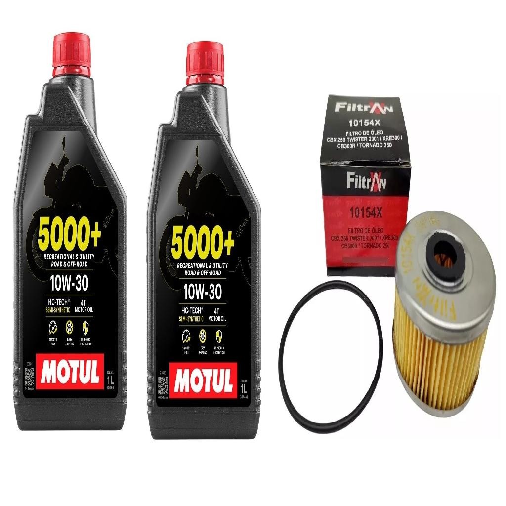 KIT TROCA DE ÓLEO 2X MOTUL 5000 10W-30 4T 1L TWISTER 2016 A 2022 XRE 300 CB 300R TORNADO + 1 ...