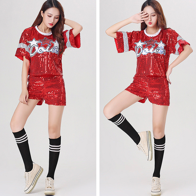 Terno de dança de jazz de lantejoulas feminino adulto estudante líder ...