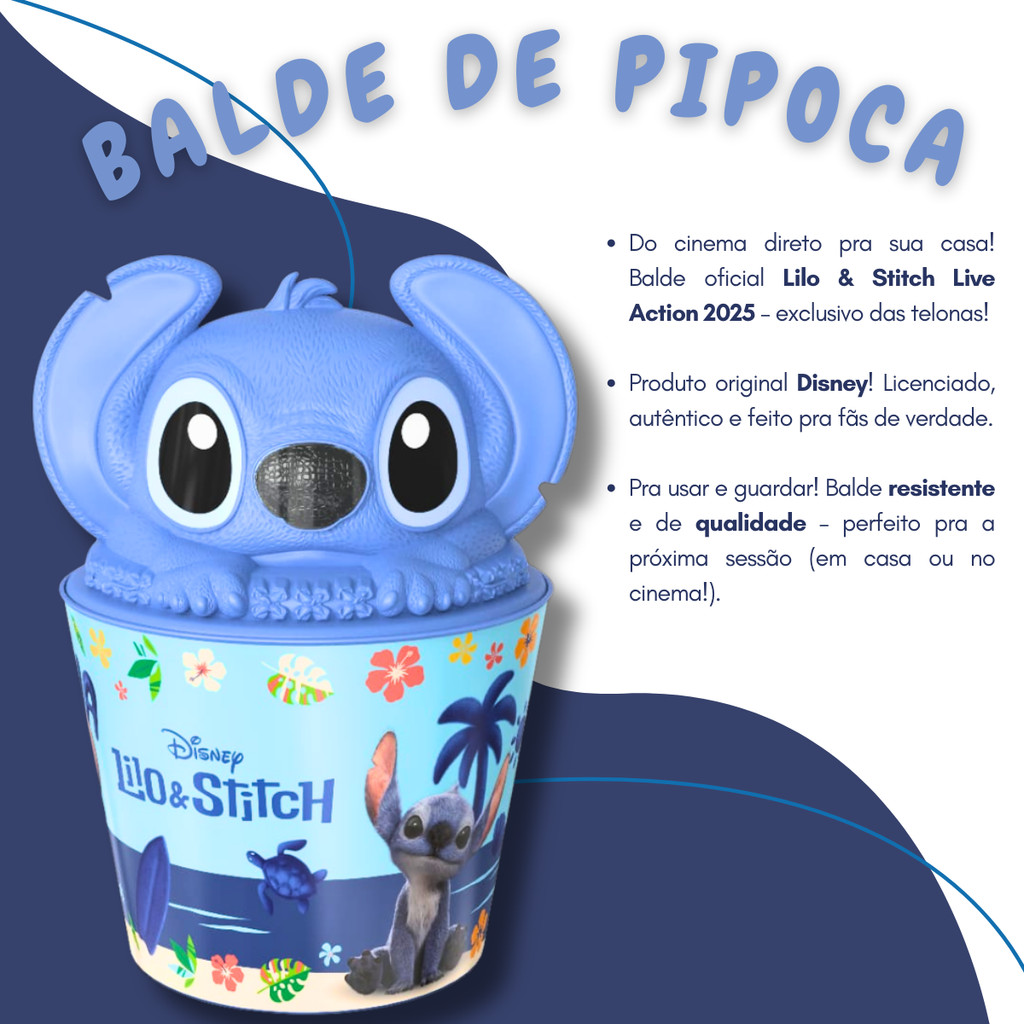 Balde de Pipoca Stitch 3D Tampa Original Licenciado Cinema Live Action ...