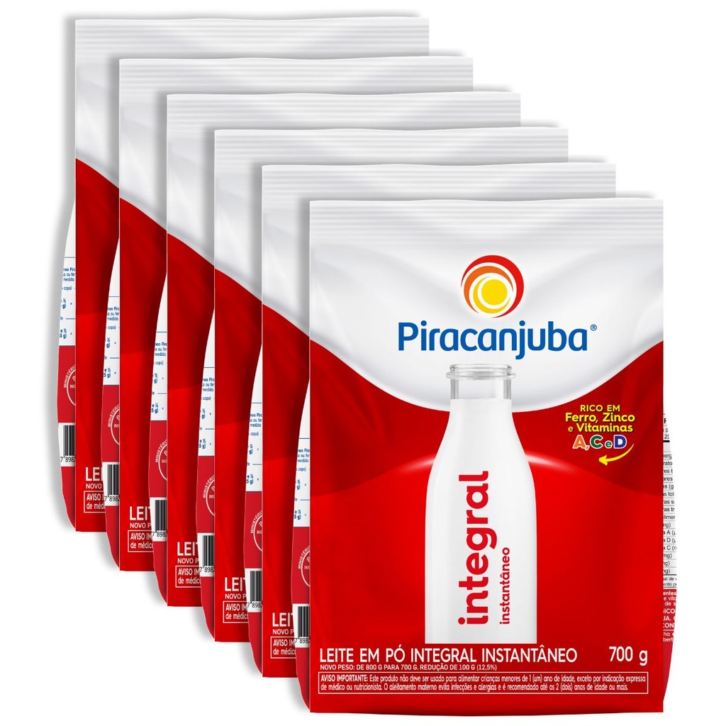 Pack 6un Leite em Po Integral Instantâneo Piracanjuba 700g | Shopee Brasil