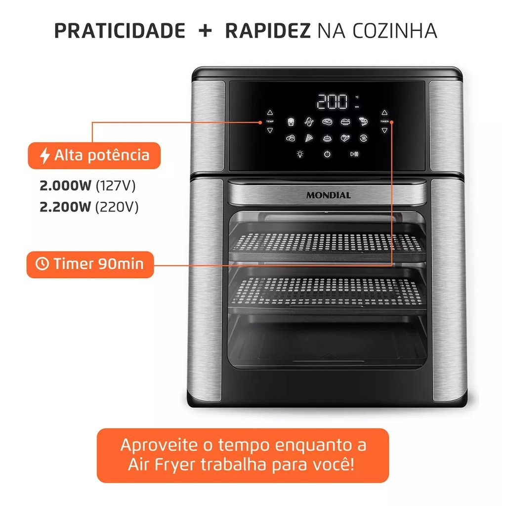 Forno e Fryer Mondial 12L AFON-12-BI AirFryer Preto/inox | Shopee Brasil