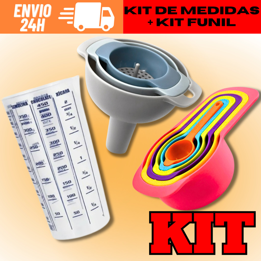 Kit 1 Copo Medidor Graduado Com Bico 500 Ml + KIT 3 Funil Com Filtro ...