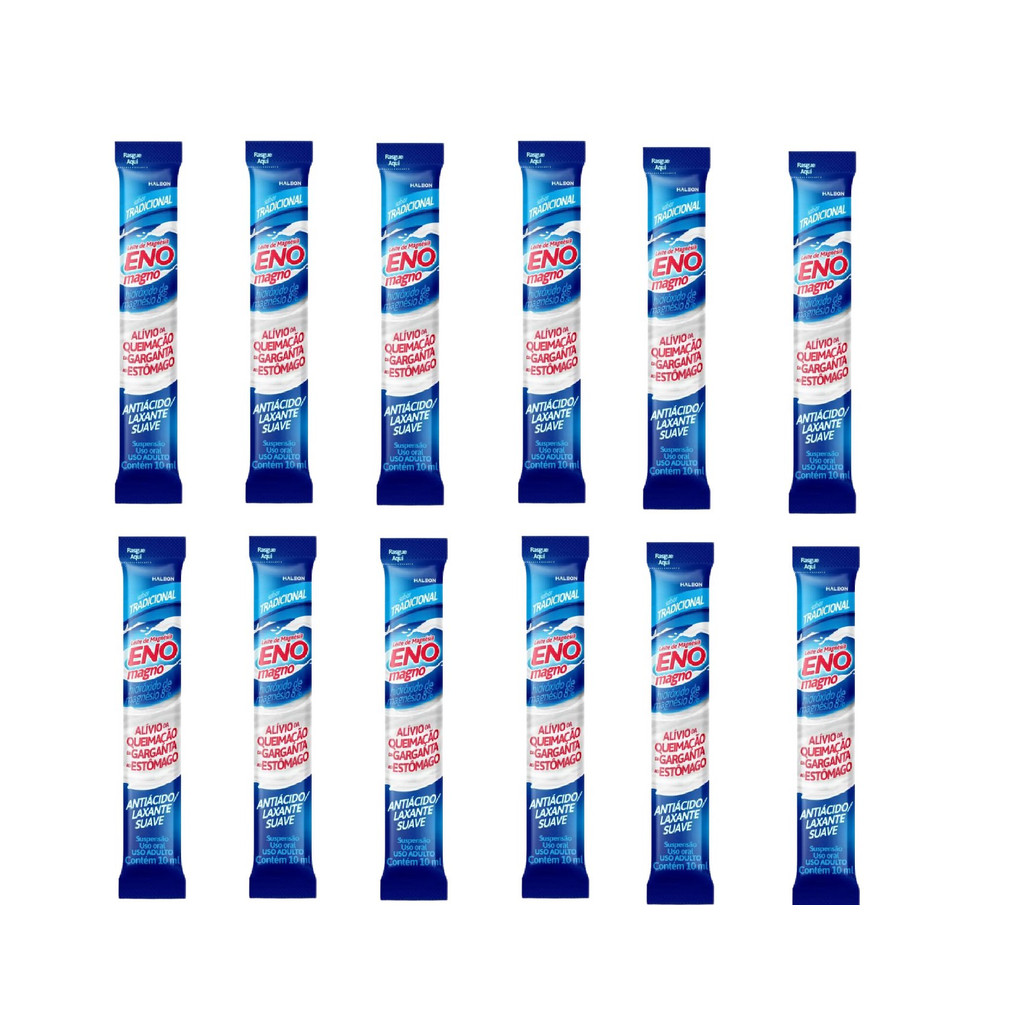 Leite de Magnésia Eno Magno - 12 Sachês para Alívio da Queimação e Má ...